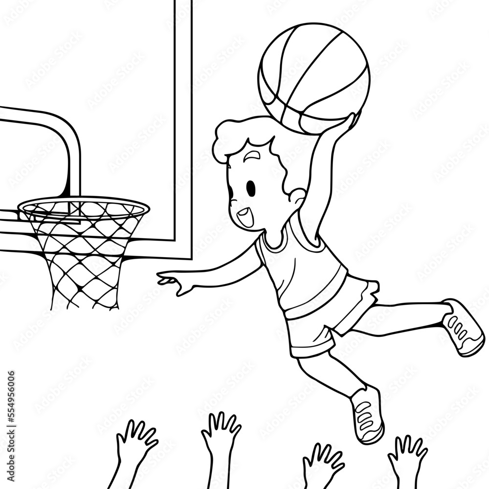 Boy playing basketball coloring book pages.vector illustration isolated ...