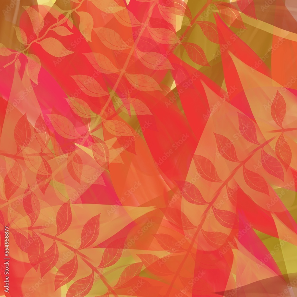 rich red background with leaves, plants, vines. Nature in autumn ...