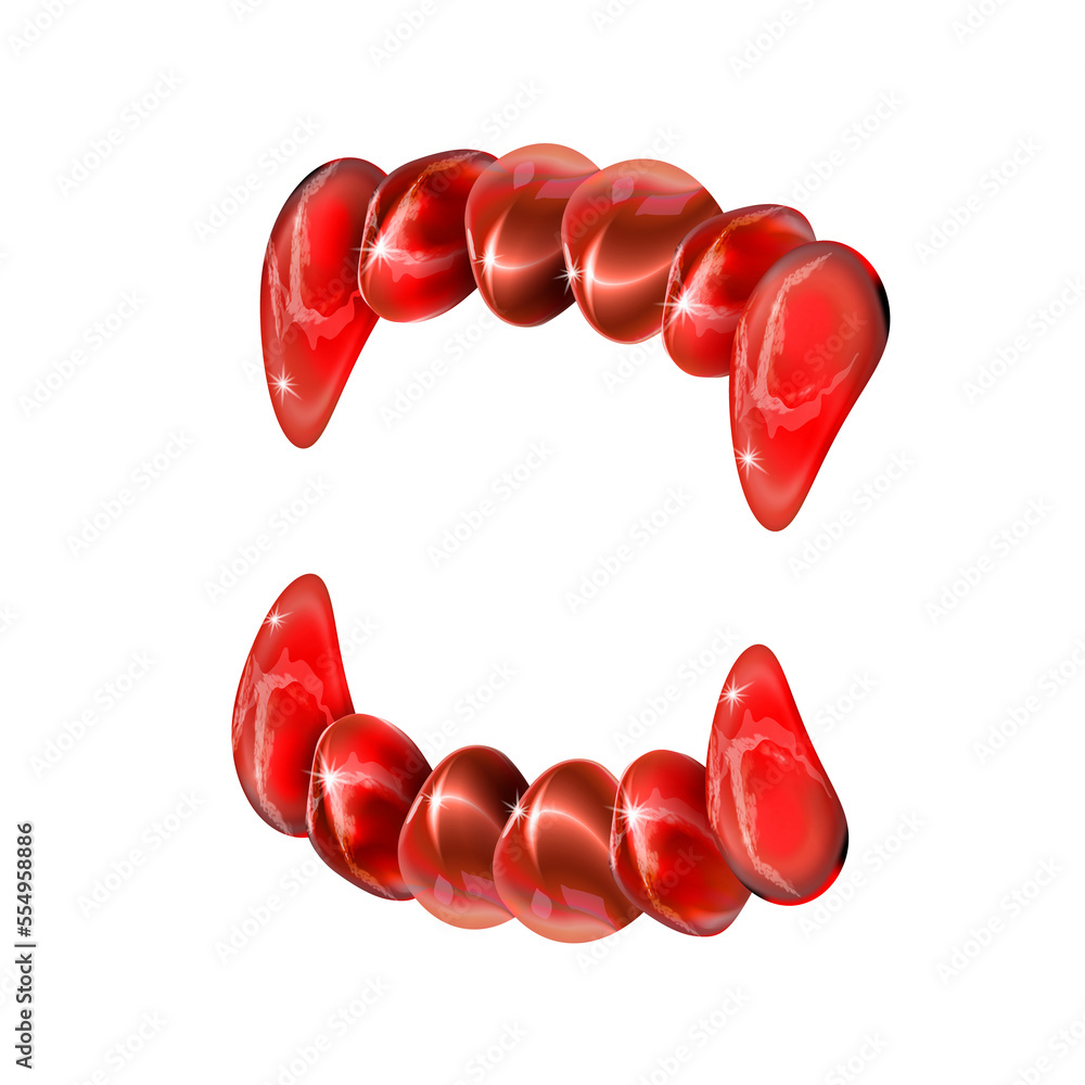 Jaws vampire or monster, red icon, glossy plastic toy. Creepy fangs ...