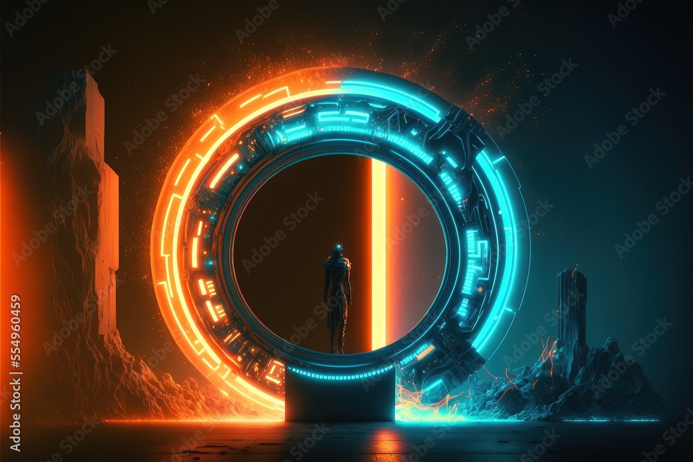 Futuristic neon time portal, neon circle, colorful neon. Abstract neon ...