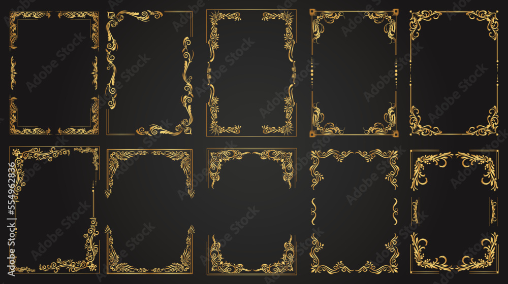 Luxury decorative golden frames. Retro ornamental frame, vintage ...