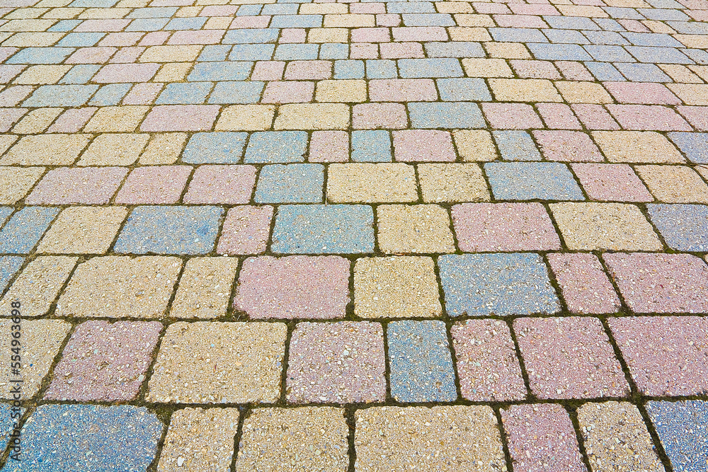 Colored concrete self locking flooring blocks assembled on a substrate ...