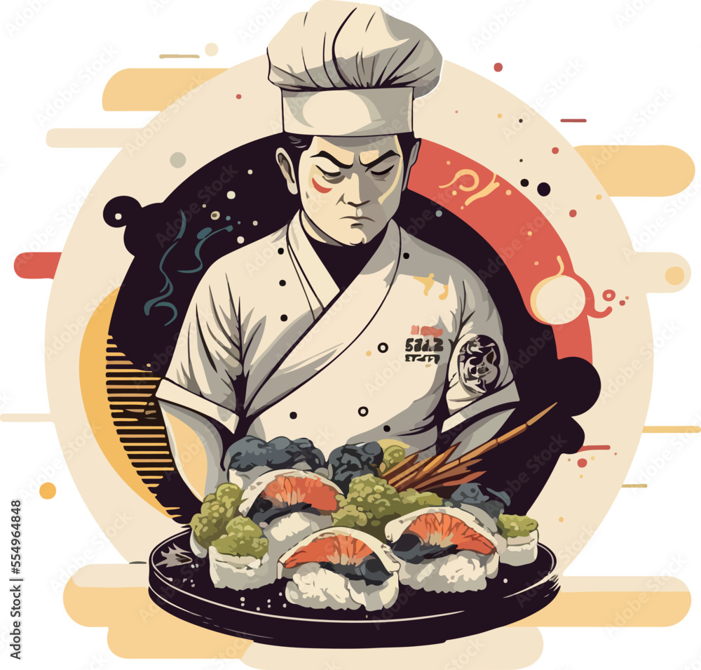 Sushi chef illustration Stock Vector | Adobe Stock