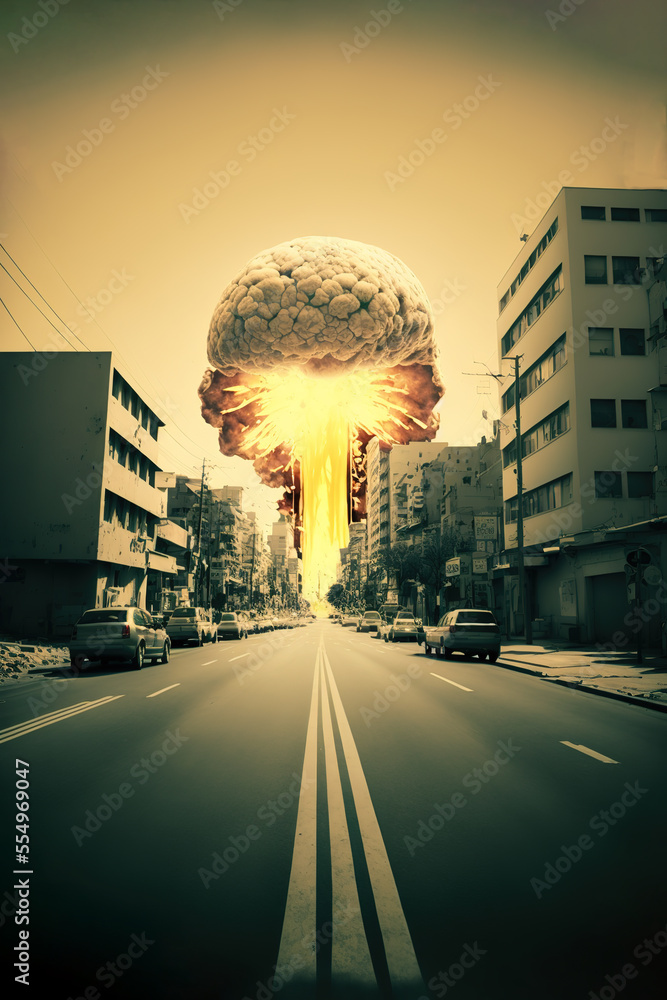 atomic bomb explosion in city, apocalypse, nuclear disaster, art ...