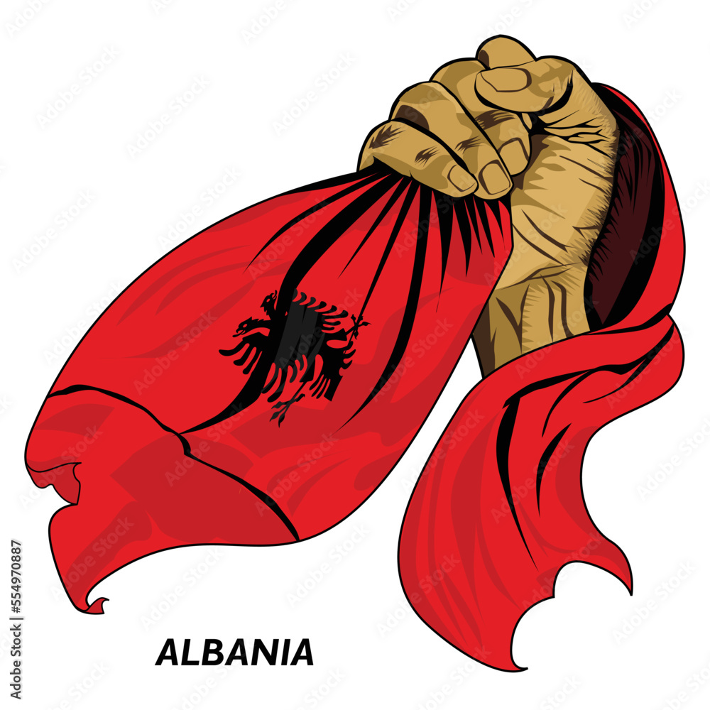 Fisted Hand Holding Albanian Flag Vector Illustration Of Hand Lifted And Grabbing Flag Flag