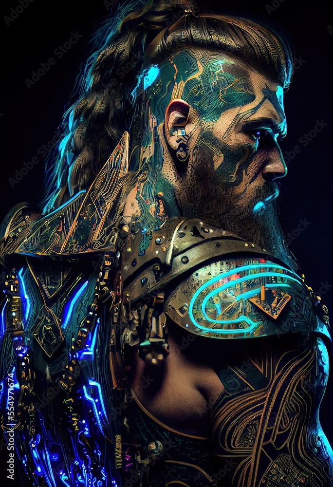 cyberpunk Viking with runes tattoos Stock Illustration | Adobe Stock