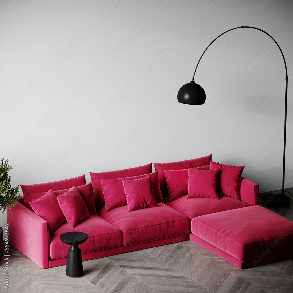 Viva magenta 2023 room background. Luxury interior design with accent ...