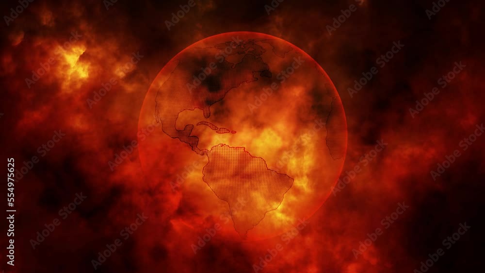 Earth globe in flames seamless looping animation background. World on ...