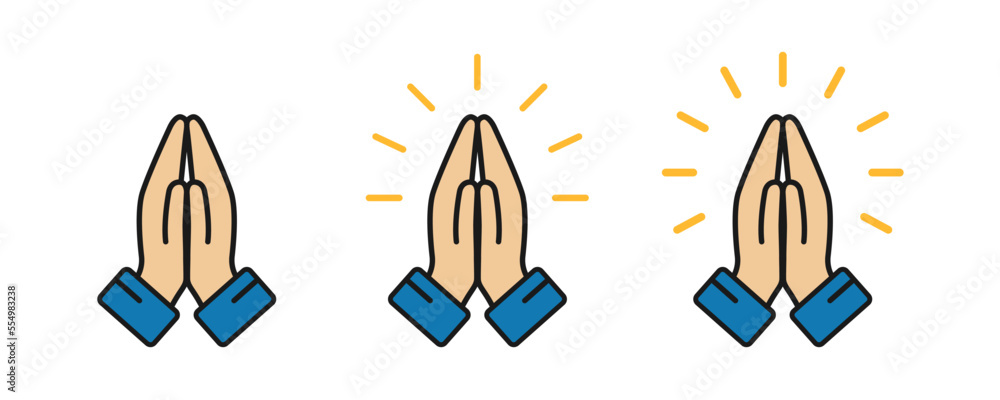 Pray icon set. Folded color hands symbol. Simple flat design. Stock ...