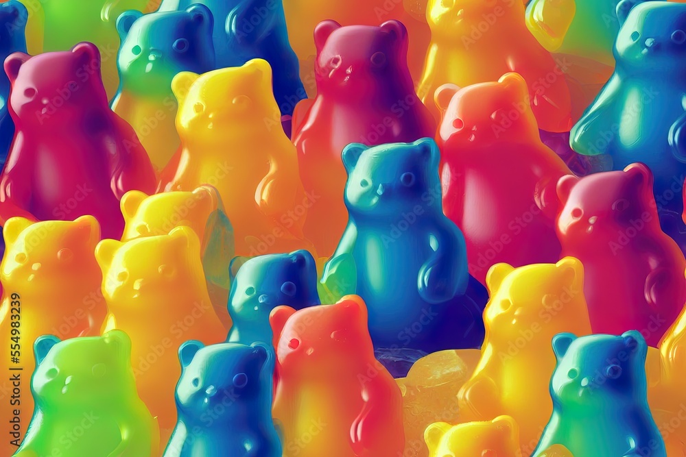 Gummy sweets and jelly bears in a rainbow of colors. Continuity from ...