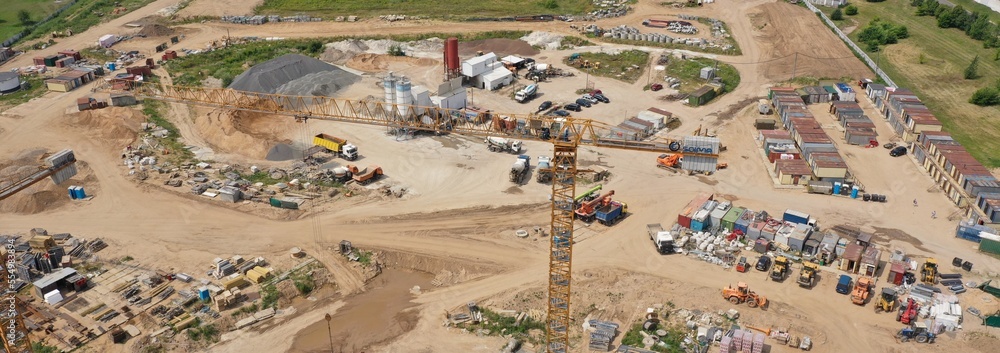 Minsk, Belarus - 01.08.2022: Panoramic view of a huge construction site ...