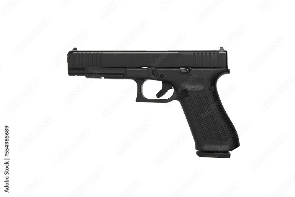 Modern semi-automatic pistol. A short-barreled 9mm caliber weapon for ...