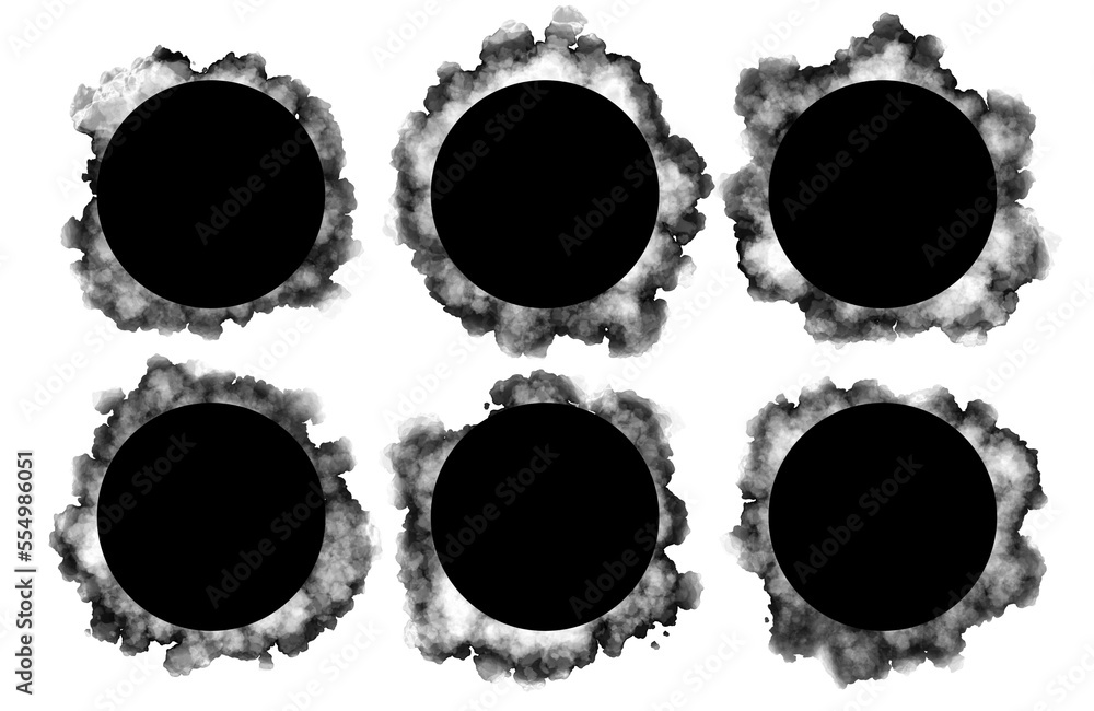 Set of black abstract paint brush circle element, smoke texture ...