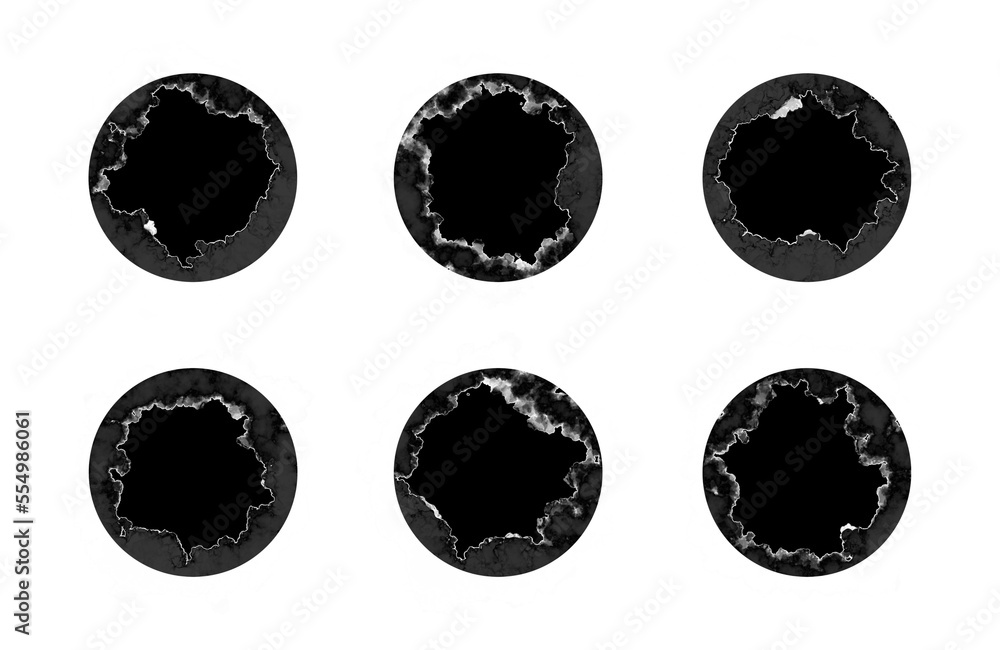 Set of black abstract paint brush circle element, smoke texture ...