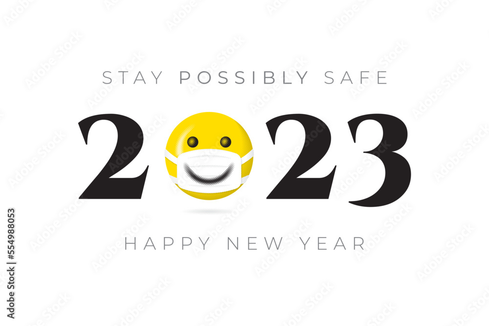 2023 Numerals Logo with Halftone Style Smiling Face Protected with Mask ...