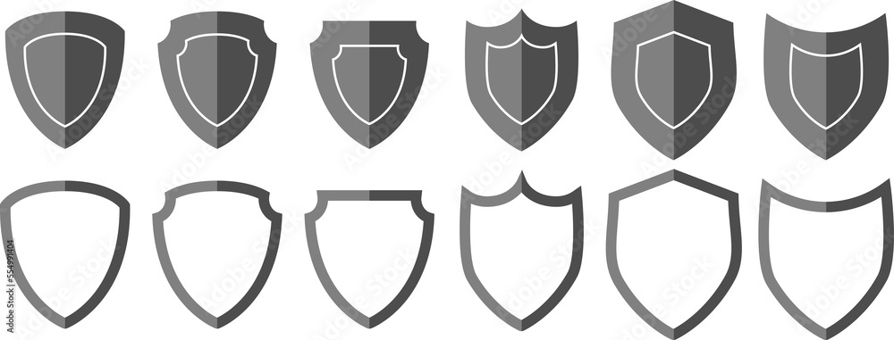 Set of vector shields. Security patches isolated on transparent ...