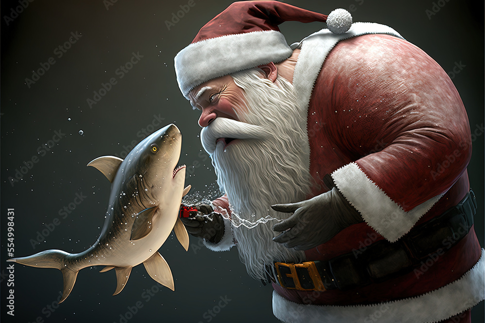 Santa Claus talking with a shark, Christmas generative ai art ...