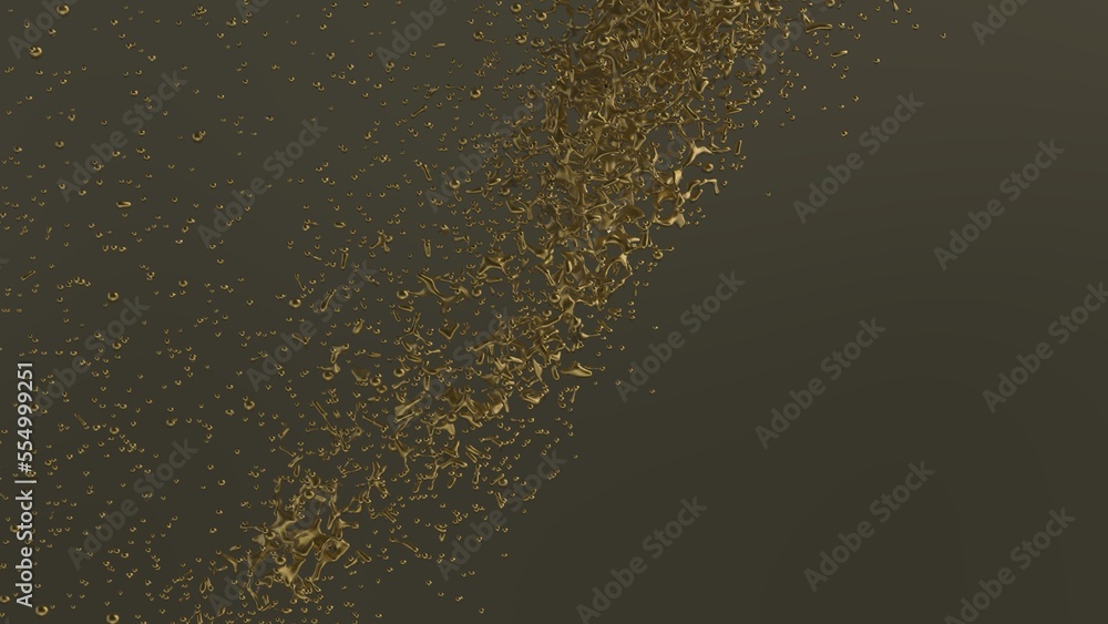 Aggregate of metallic golden particles on brown-white background ...
