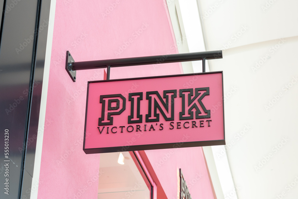 Houston, Texas, USA - March 6, 2022: A PINK store projecting sign is ...