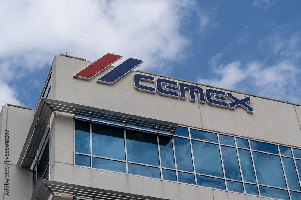 Houston, Texas, USA - March 6, 2022: Close up of CEMEX’s sign on its ...