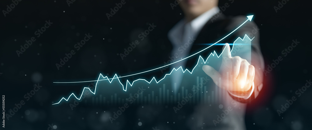 Businessman hand pointing graph to success, growing growth business financial concept, Graph of ...