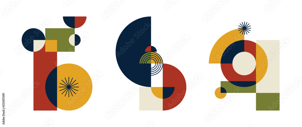 Set of geometric pattern element in mid-century style. Retro abstract ...