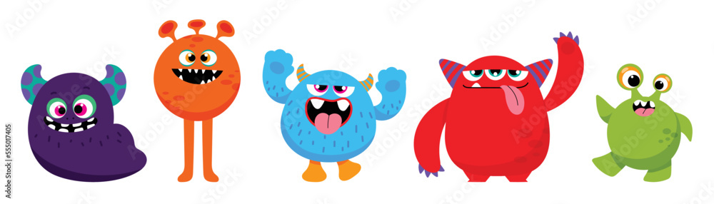 Vetor de Cute and Kawaii monster kids icon set. Collection of cute ...