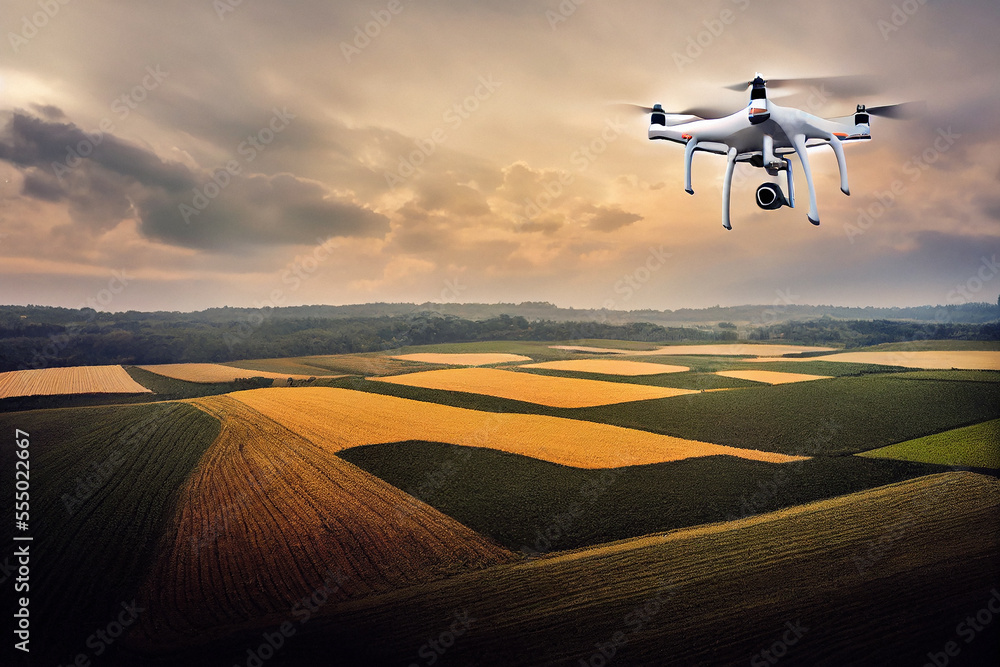 Drone Surveying Crops - Generative AI Stock Illustration | Adobe Stock