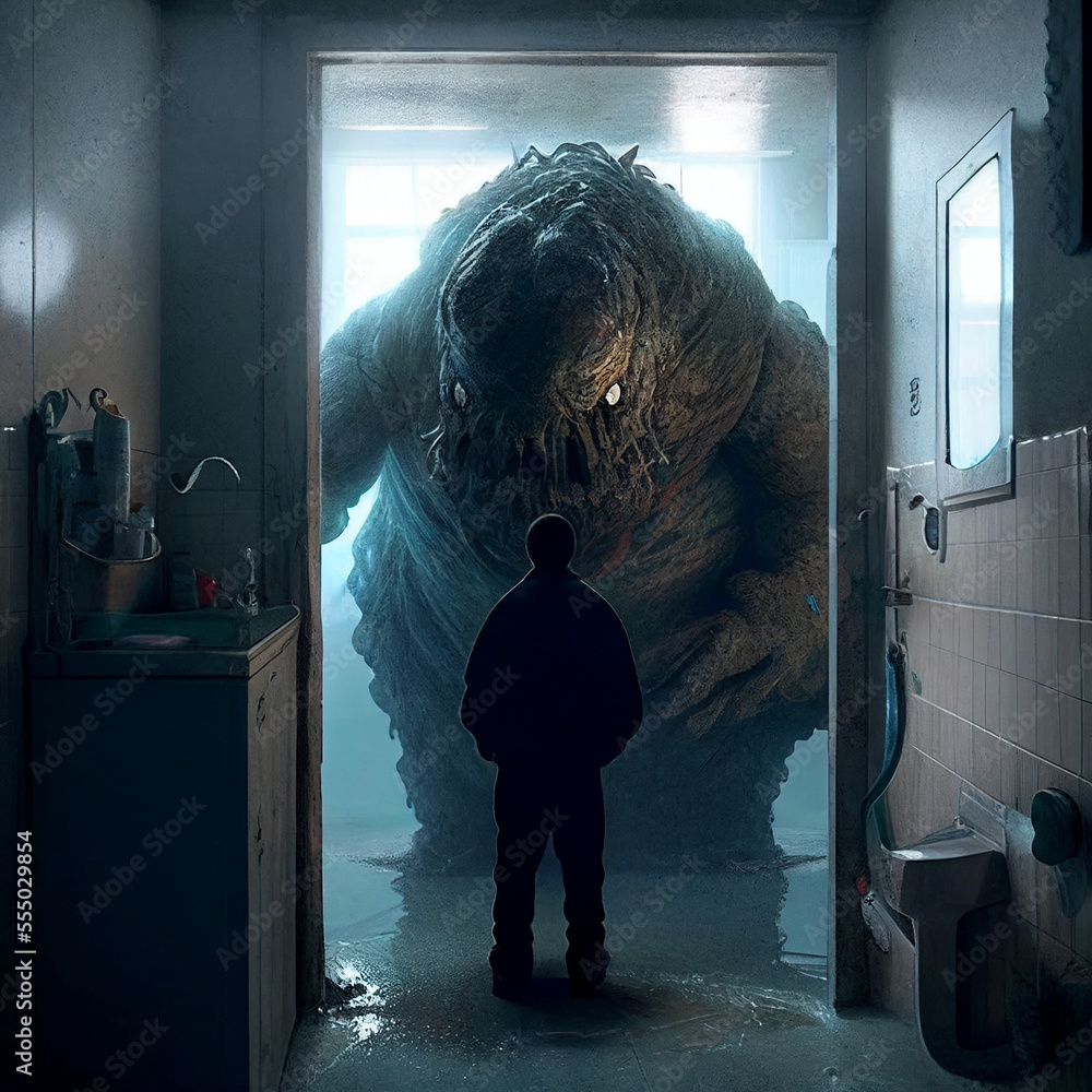 A gigantic monster at the end of the hallway created with generative AI ...