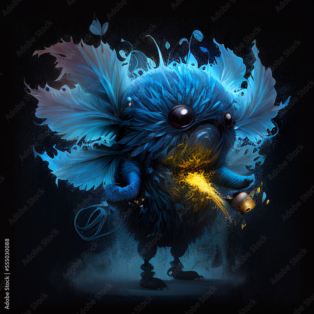 A blue monster with cute, flying wings created with generative AI ...