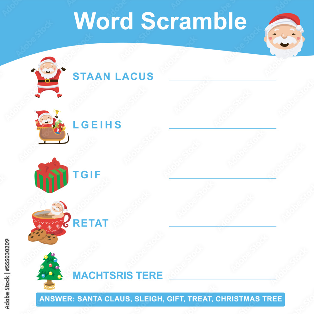 Spelling Word Scramble Game with Christmas theme. Worksheet for ...