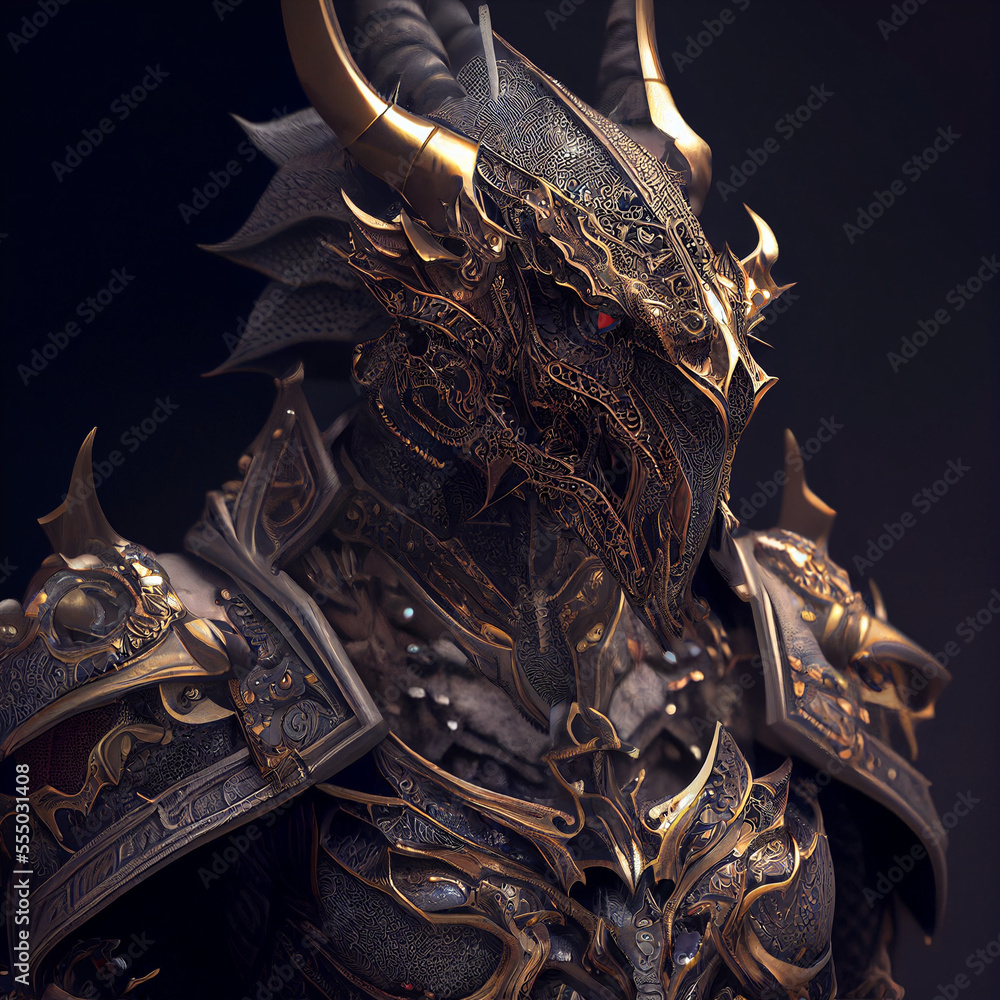An anthropomorphic dragon wearing armor created with generative AI ...