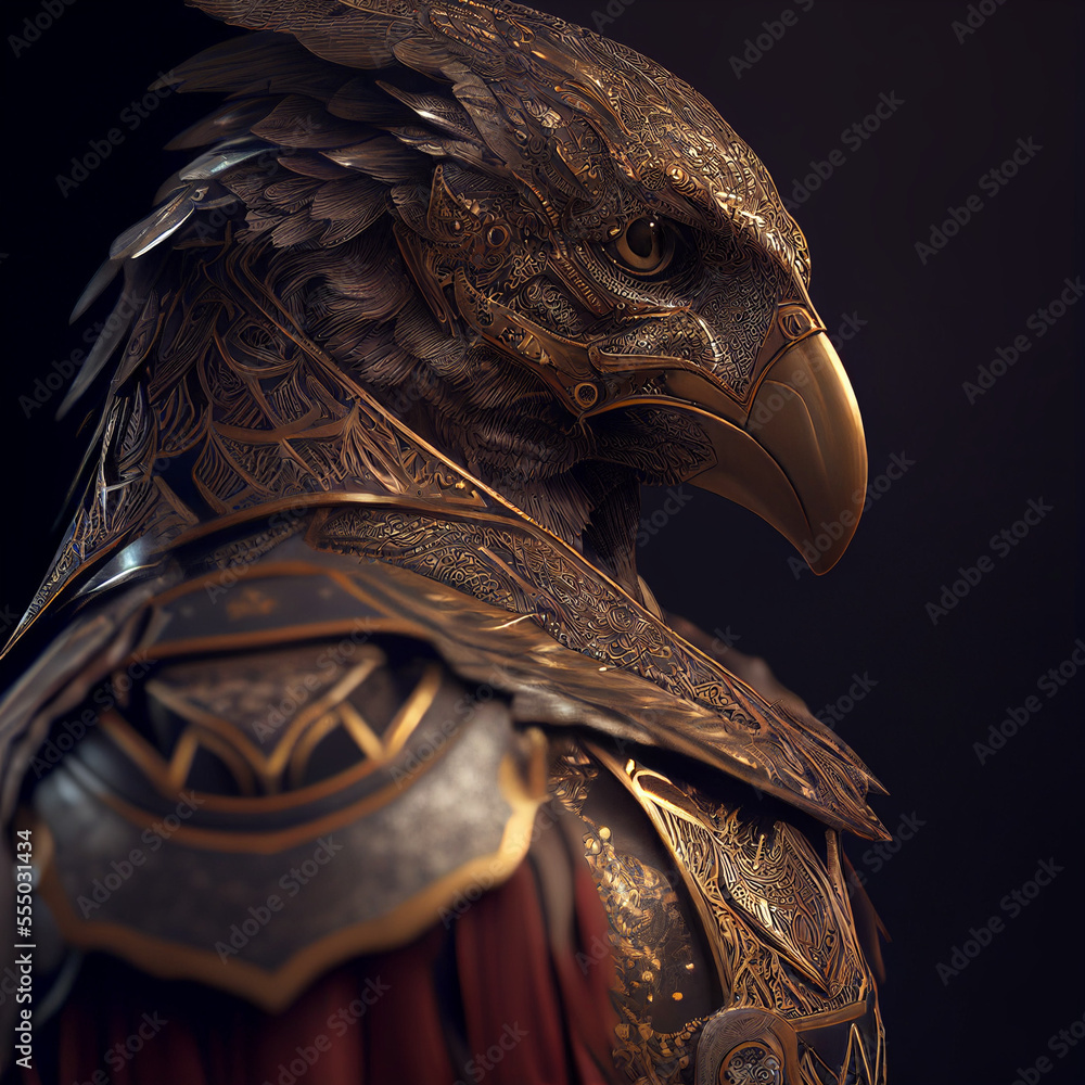 An anthropomorphic eagle cat wearing armor created with generative AI ...