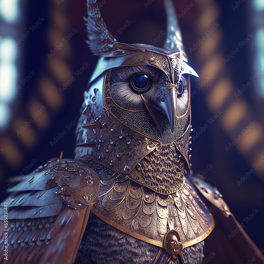 An anthropomorphic owl wearing armor created with generative AI ...