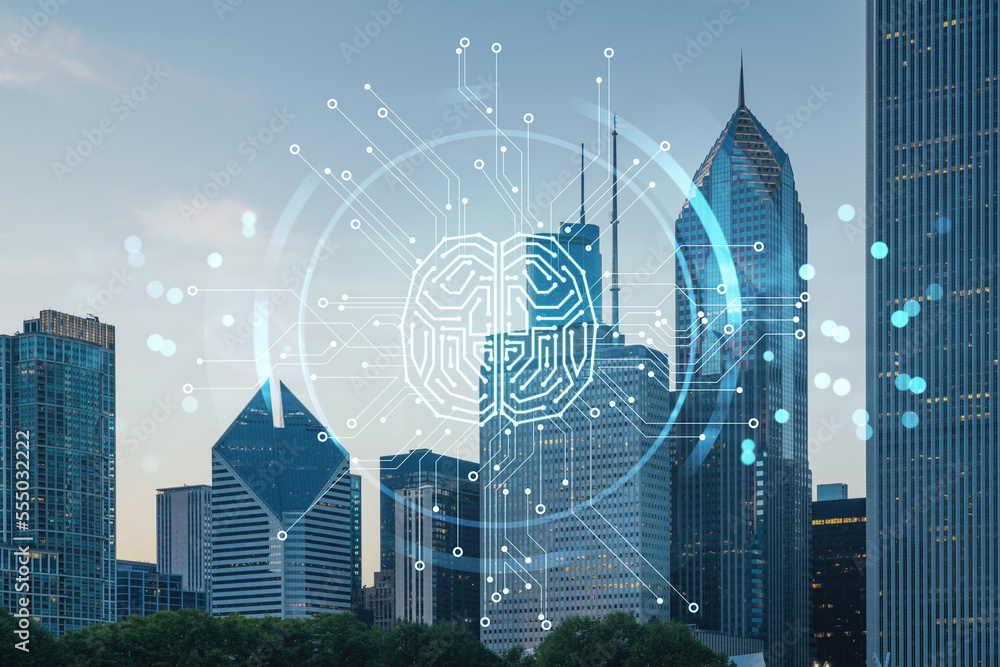 Chicago skyline from Butler Field to financial district skyscrapers at ...