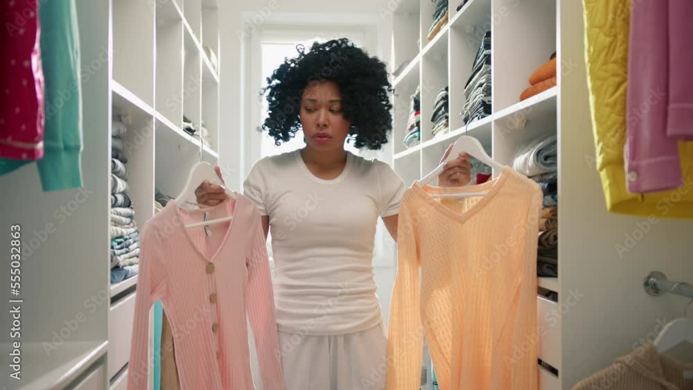 Video „Black woman in wardrobe for changing outfit clothes at home ...