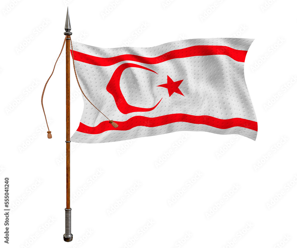 National flag of Turkish Republic of Northern Cyprus. Background with ...