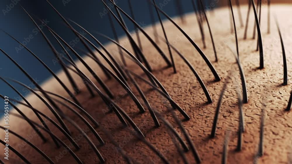 3D Hair, Skin Closeup - Slow pan of 3D hair animation. Microbial jungle ...