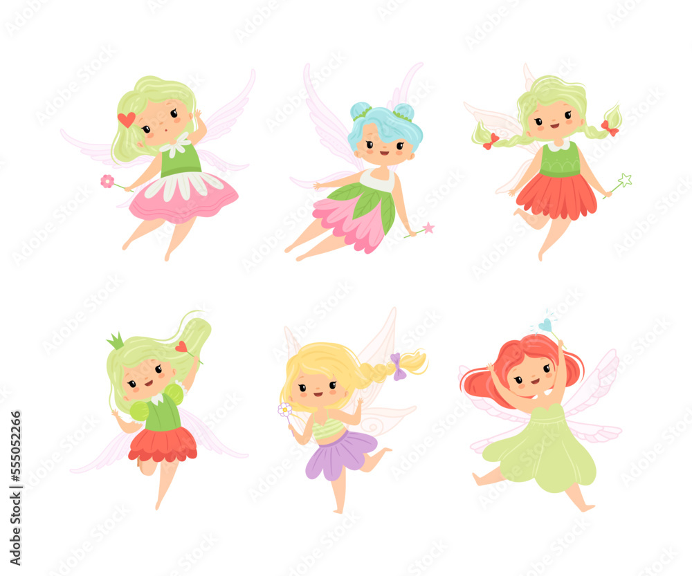 Cute Little Pixie Girl with Ethereal Wings Flying with Magic Wand ...