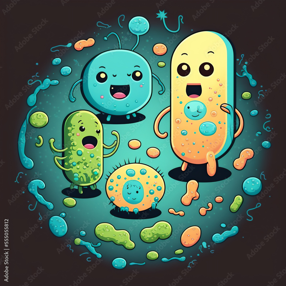 Cartoon Drawing of Gut Microbes Bacteria, Good Bacteria, Generative AI ...
