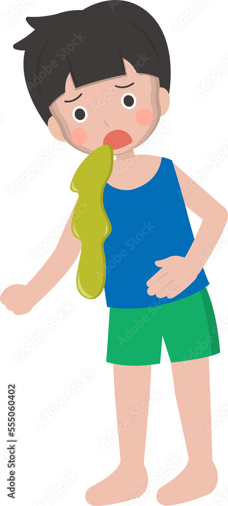 Boy vomiting, illness, abdominal pain, cartoon comic character vector ...