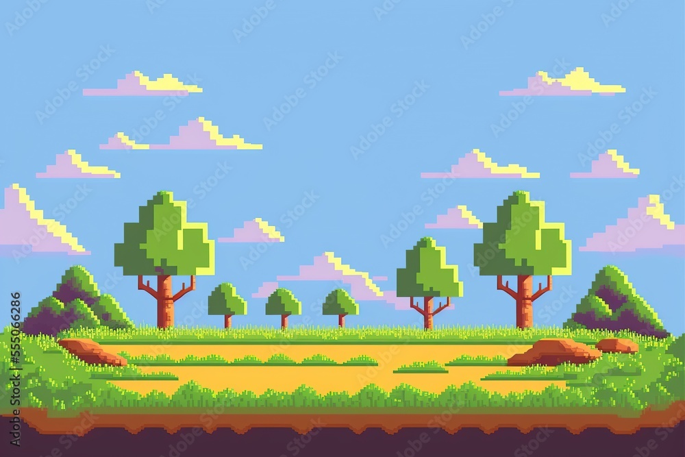 Flat pixel art game background illustration. generative ai Stock ...
