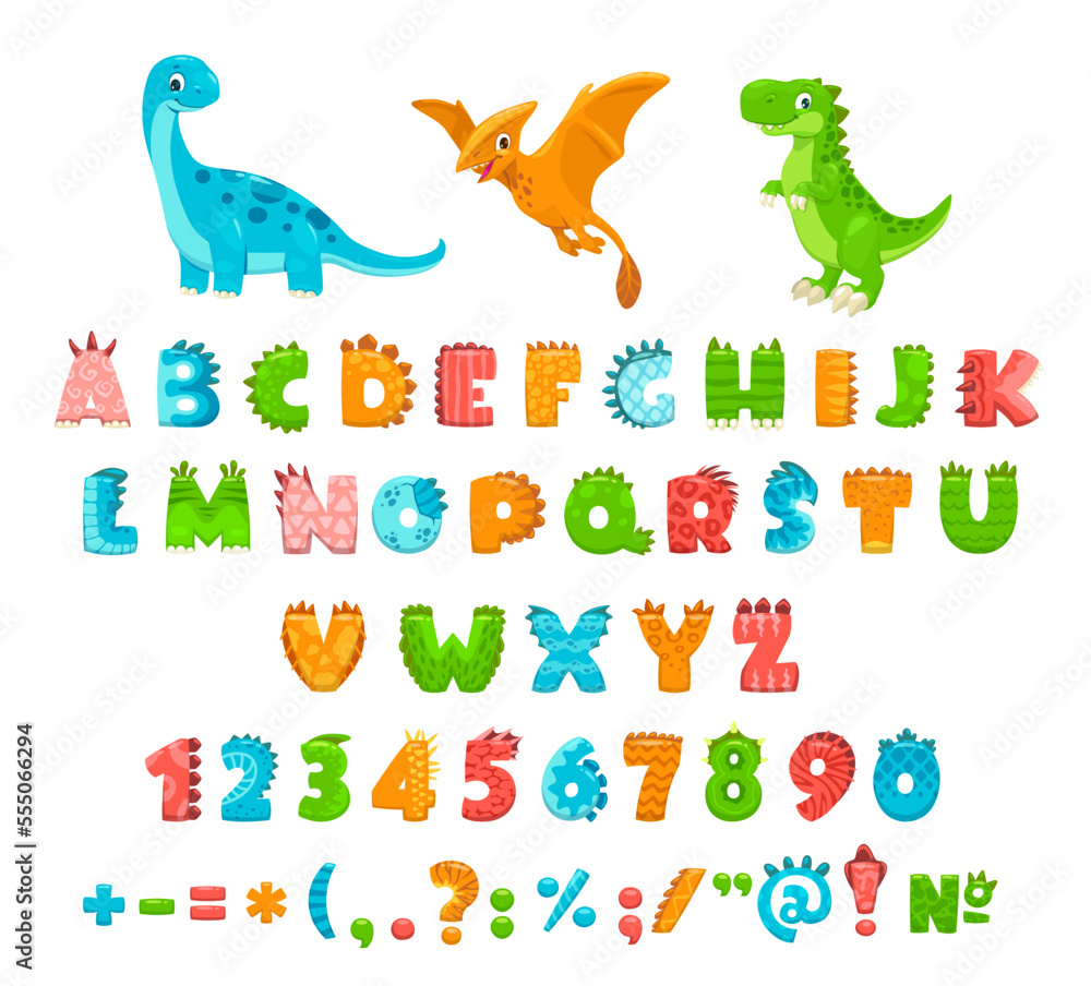 Cartoon dinosaur jurassic font, type or typeface. Dino alphabet letters ...