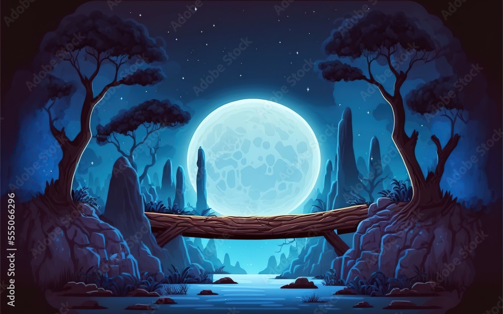 Fantasy fictional background with log bridge. generative ai Stock ...
