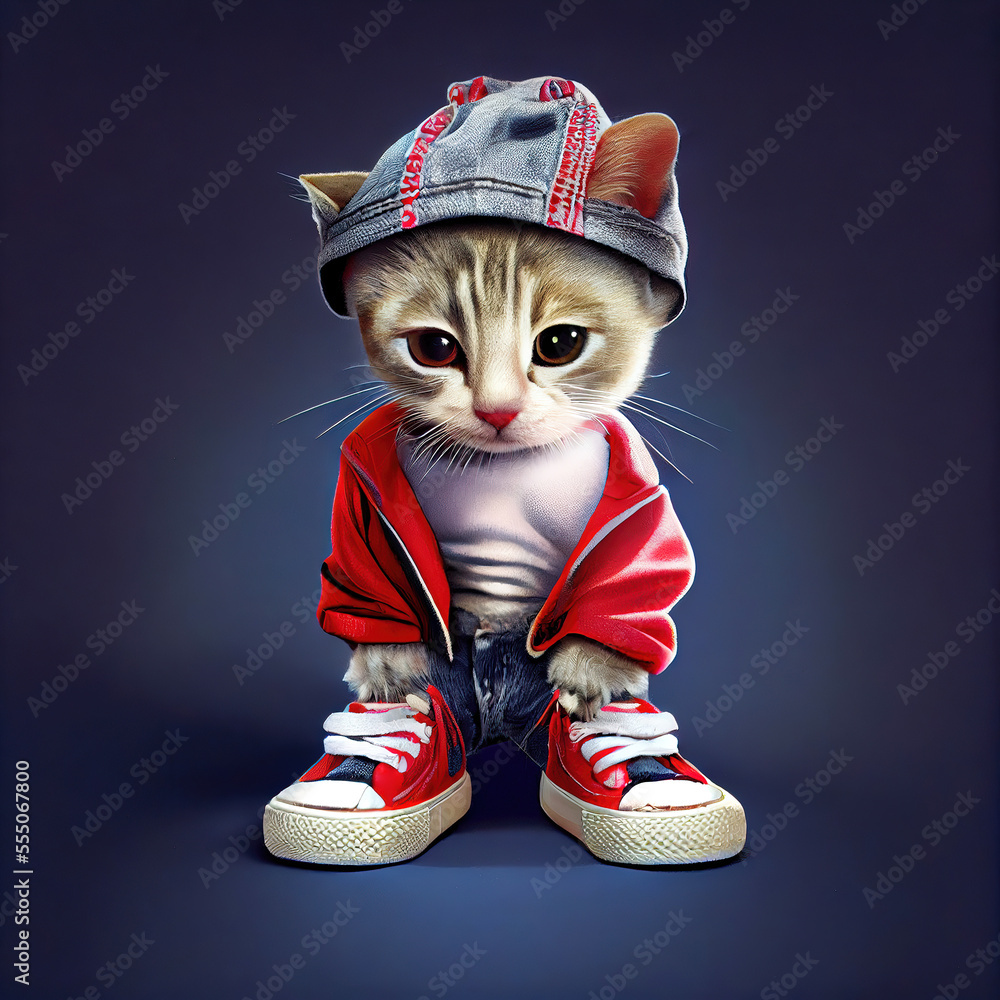 Cute cat dressed in large hip-hop clothing as rapper (Generative AI ...