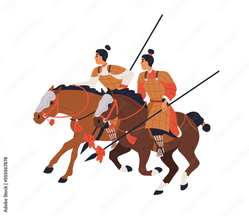 Chinese historical horse warriors. Military Asian horsemen armored with ...