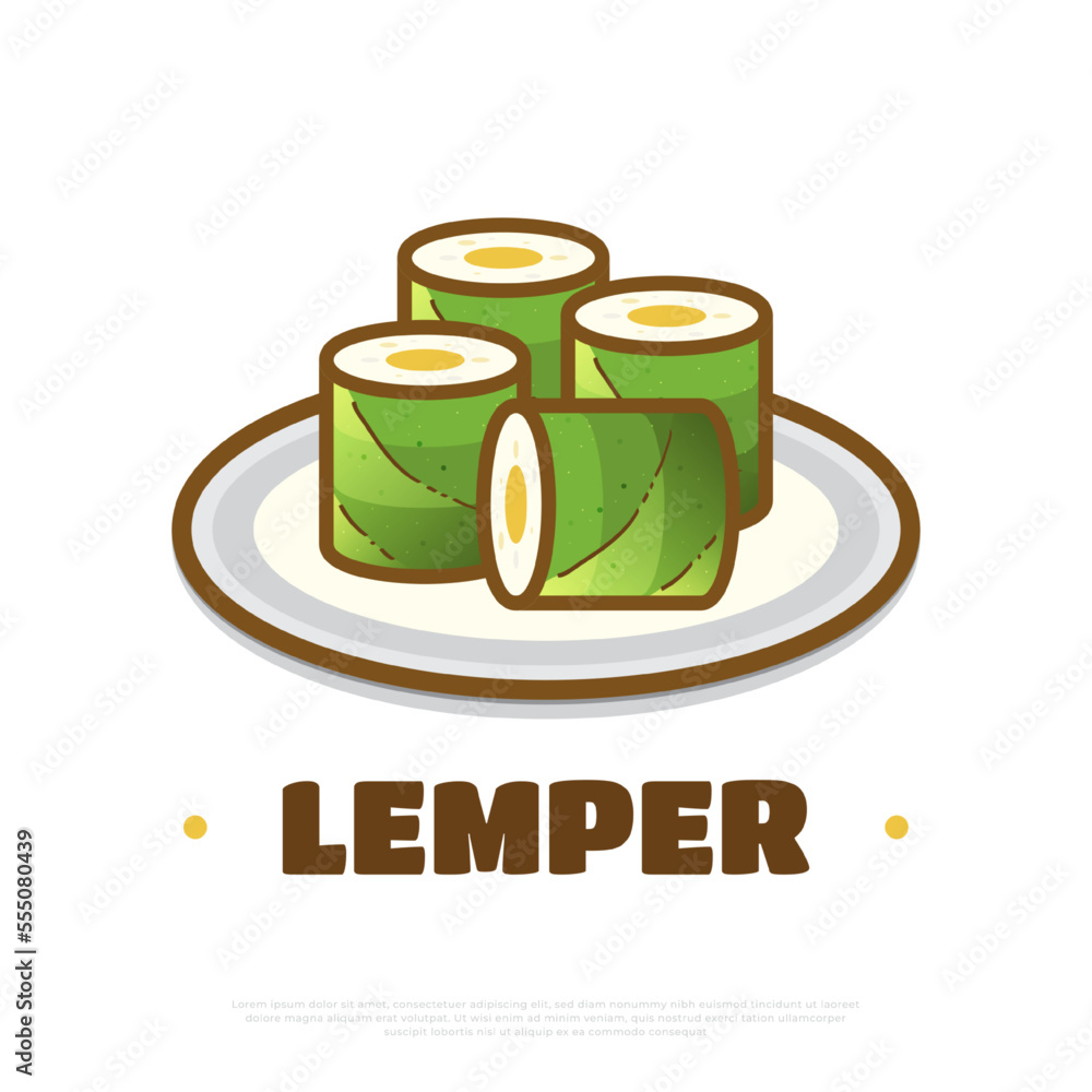Hand Drawn Indonesian Traditional Food Named Lemper. Sticky Rice Filled ...
