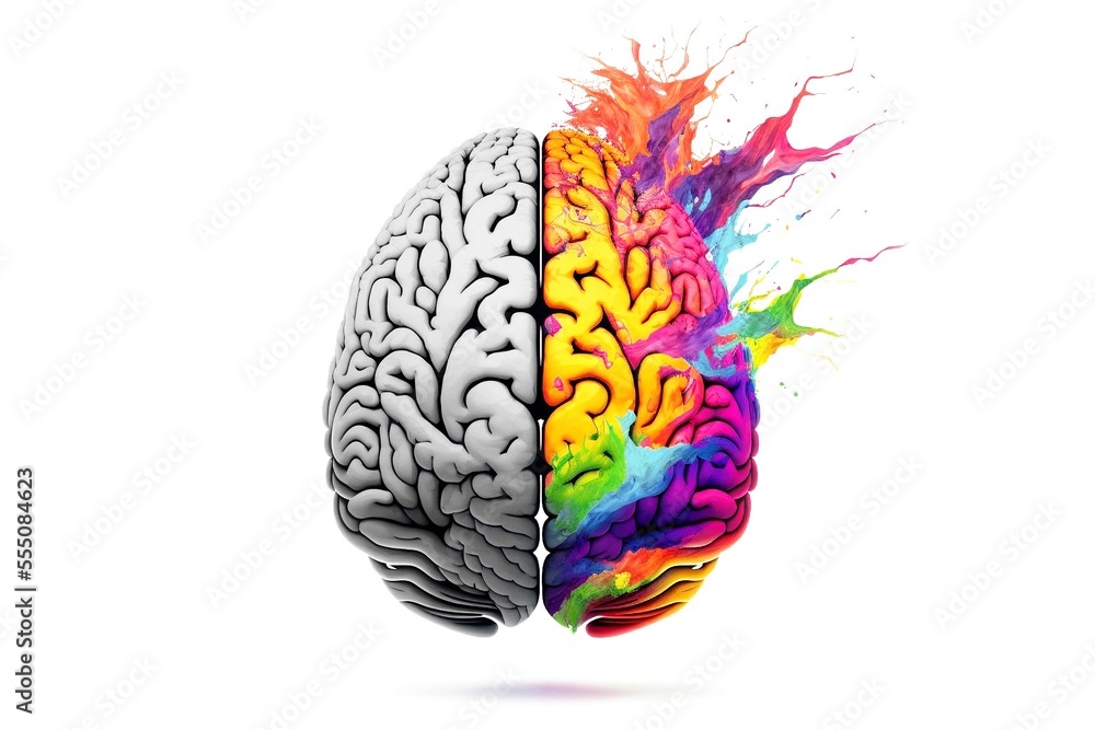 Half colourful brain | Generative AI Stock Illustration | Adobe Stock