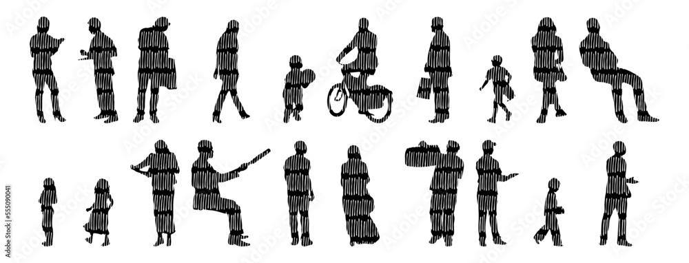 Vector illustration, Outline silhouettes of people, Contour drawing ...