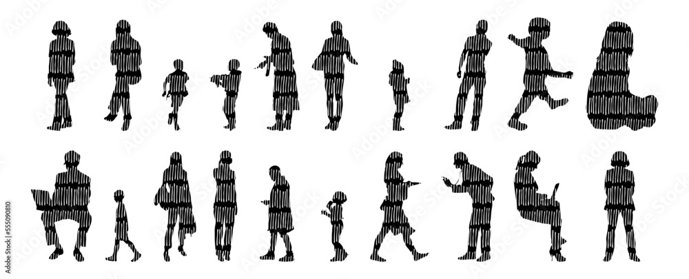 Vector illustration, Outline silhouettes of people, Contour drawing ...